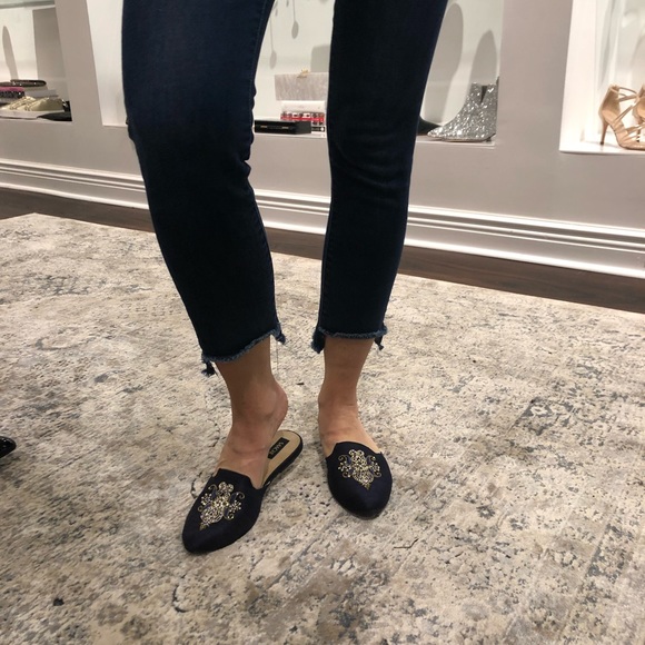 SAACHI | Shoes | Saachi Silk Flat Slides Navy Nwt | Poshmark